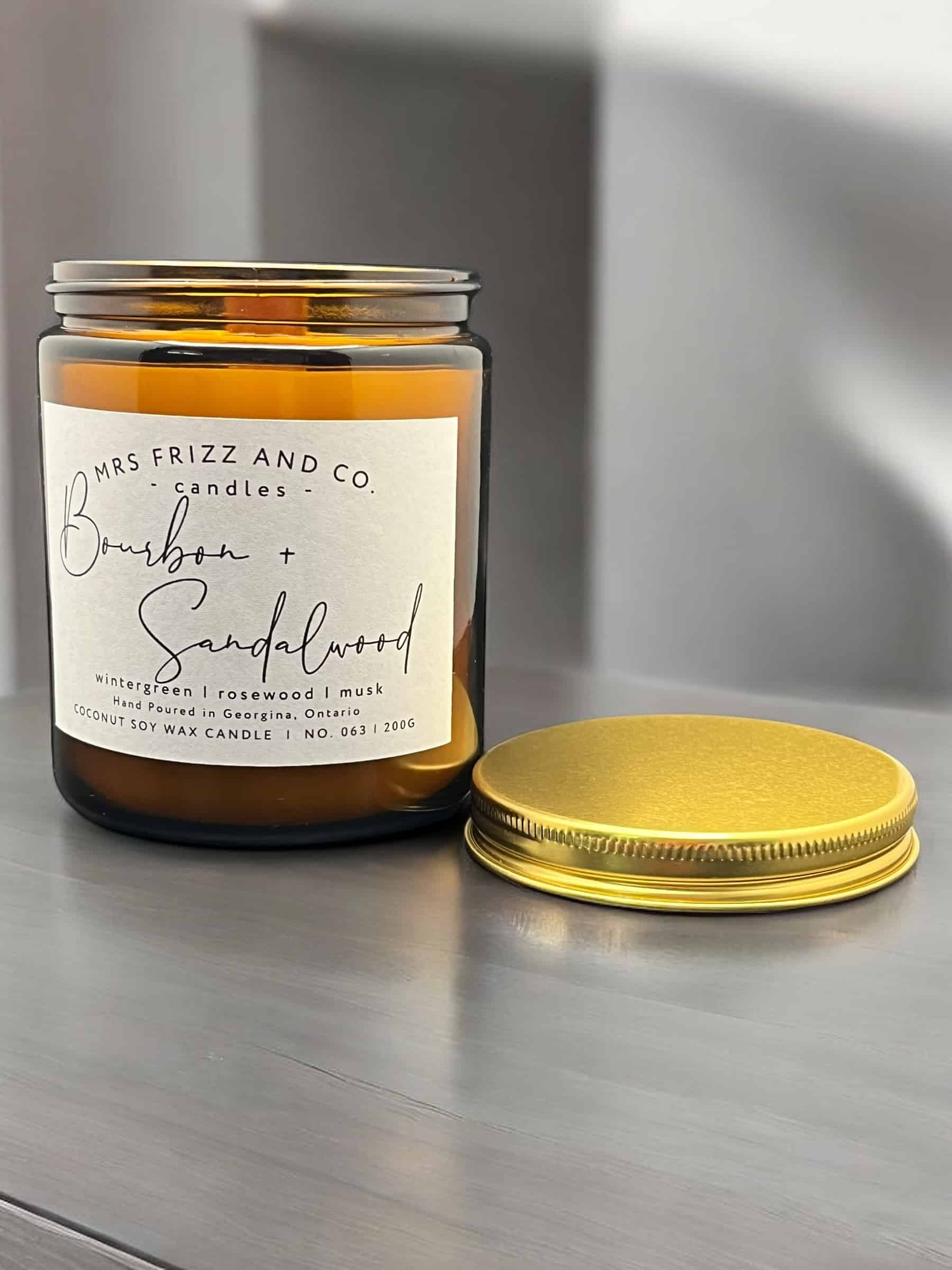 Bourbon + Sandalwood 7oz Coconut Soy Blend Candle - Mrs Frizz & Co.