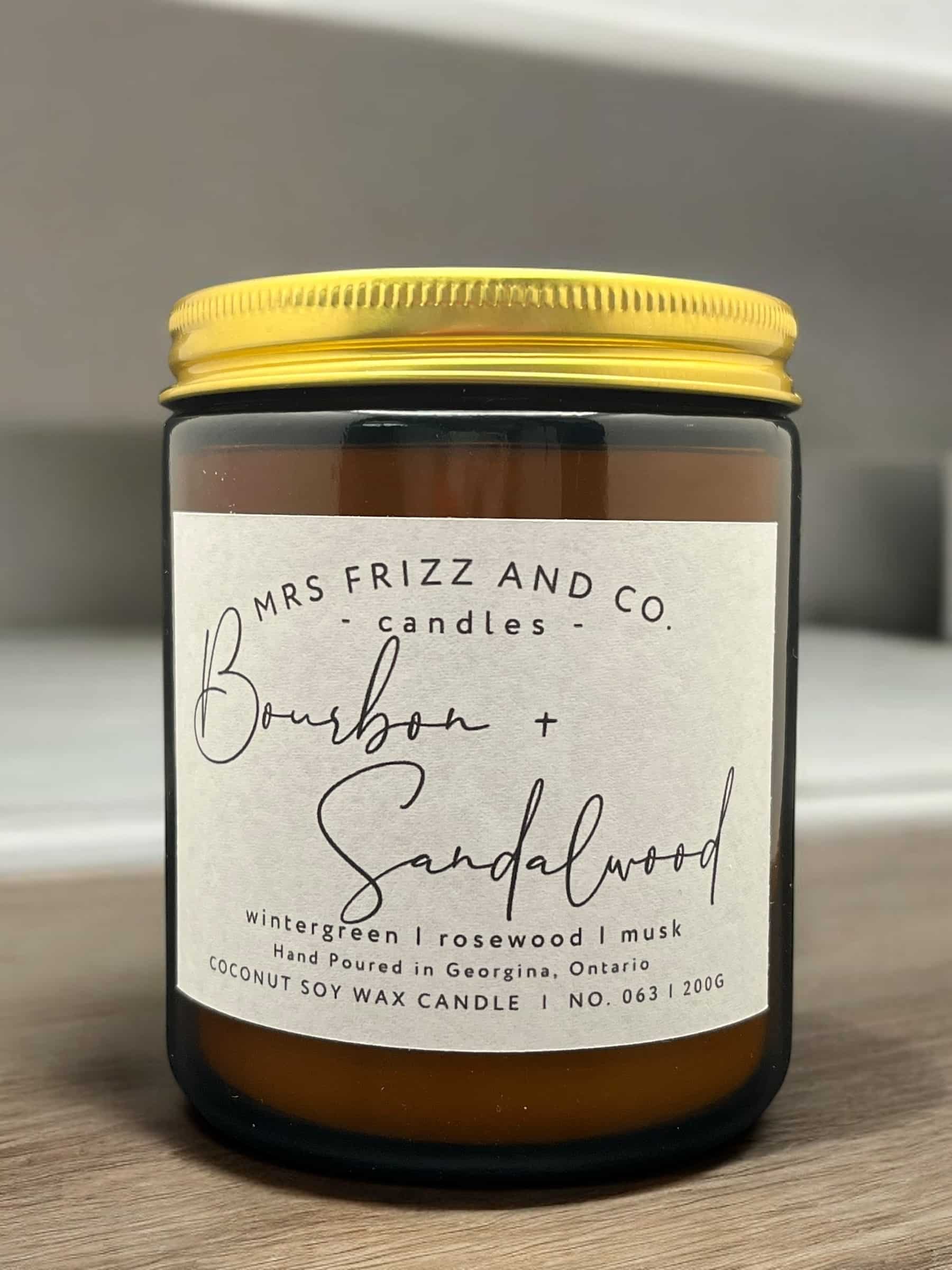 Bourbon + Sandalwood 7oz Coconut Soy Blend Candle - Mrs Frizz & Co.